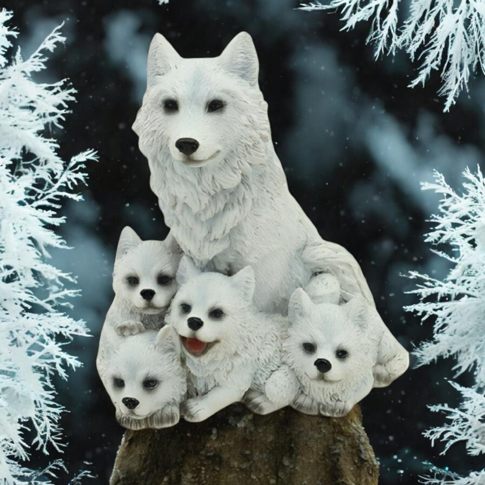 White Wolf Family Resin Figurine - 12cm
