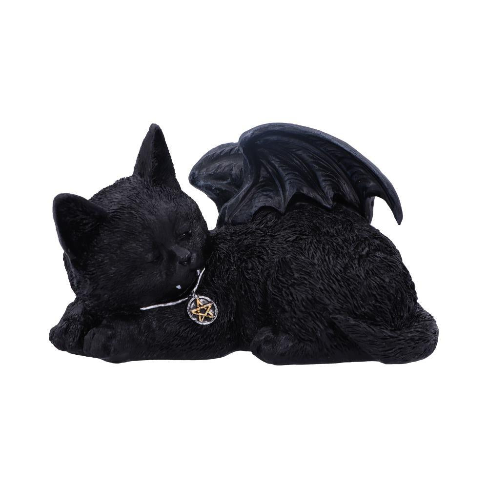 Gothic Vampire Cat Statue with Bat Wings & Necklace