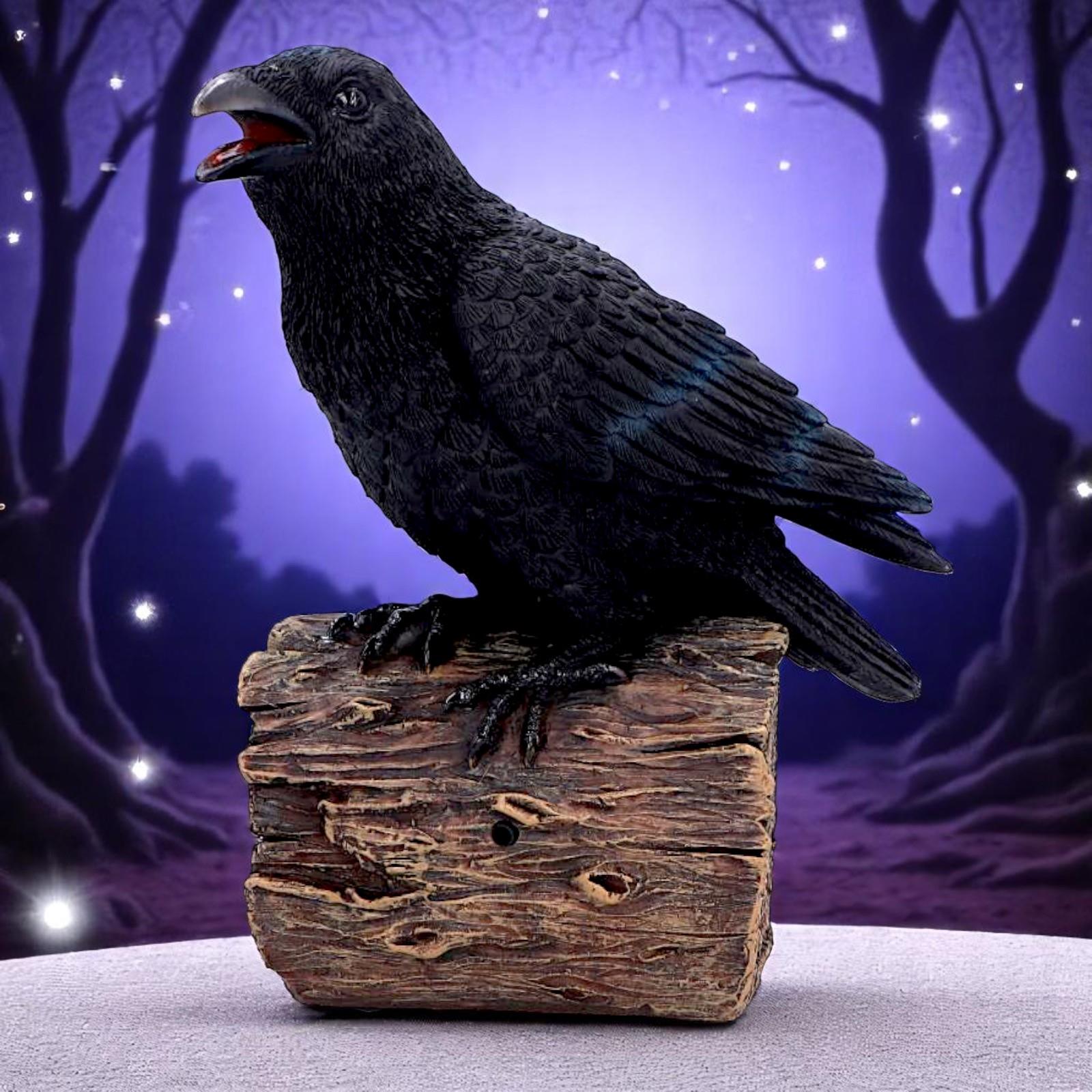 Gothic Motion Activated Crow Figurine Statue