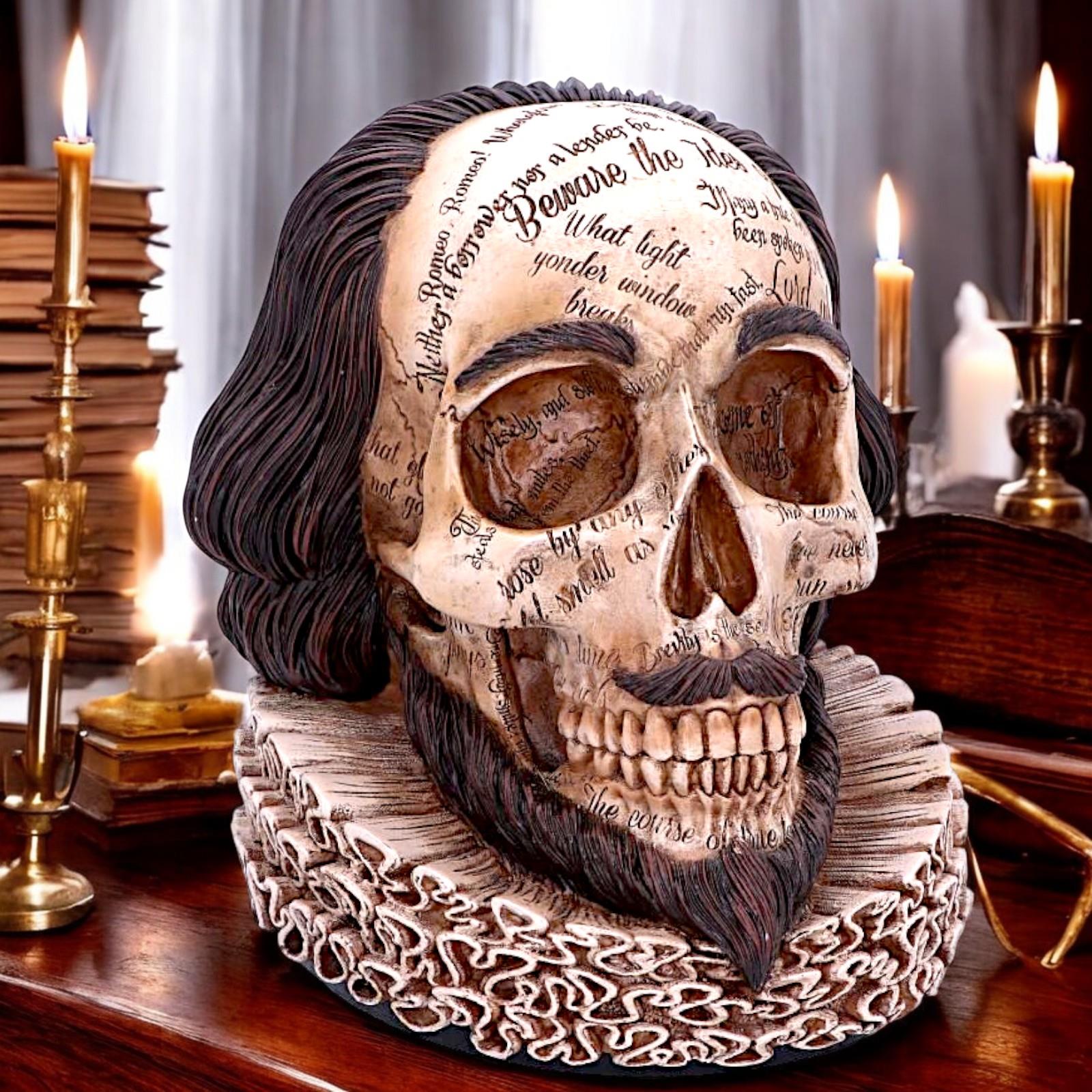 Gothic Shakespeare Skull Statue - Unique Home Decor