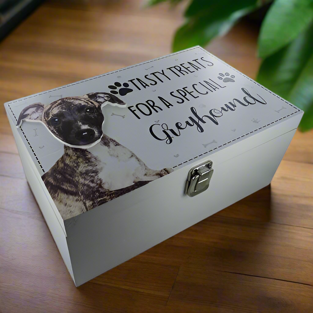 Greyhound Treat Box - Wooden Dog Storage Box