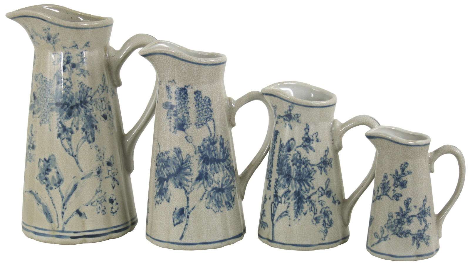 Vintage Blue & White Ceramic Jug Set of 4