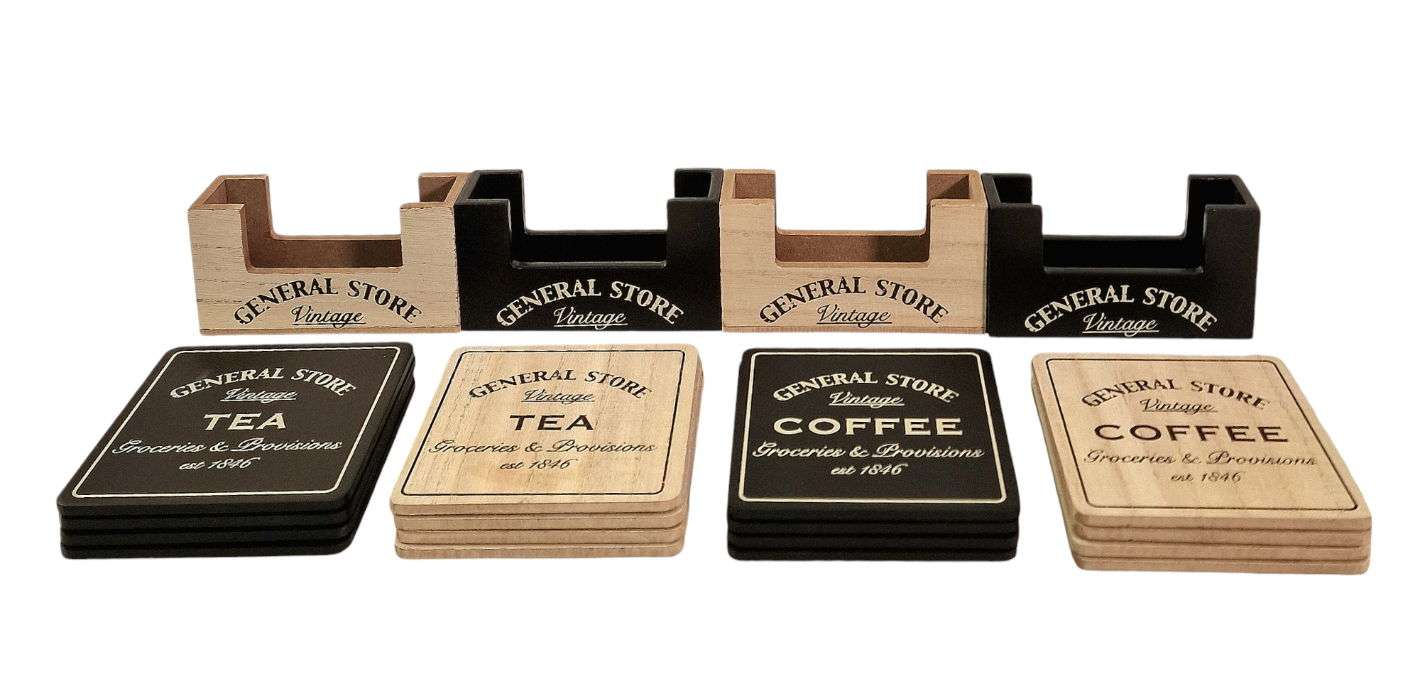 Wood Coaster Set - 16 Pieces, 4 Styles