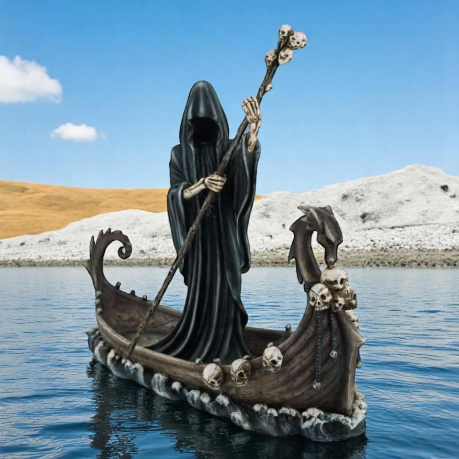 Gothic Reaper Ferryman Skull Statue Decor