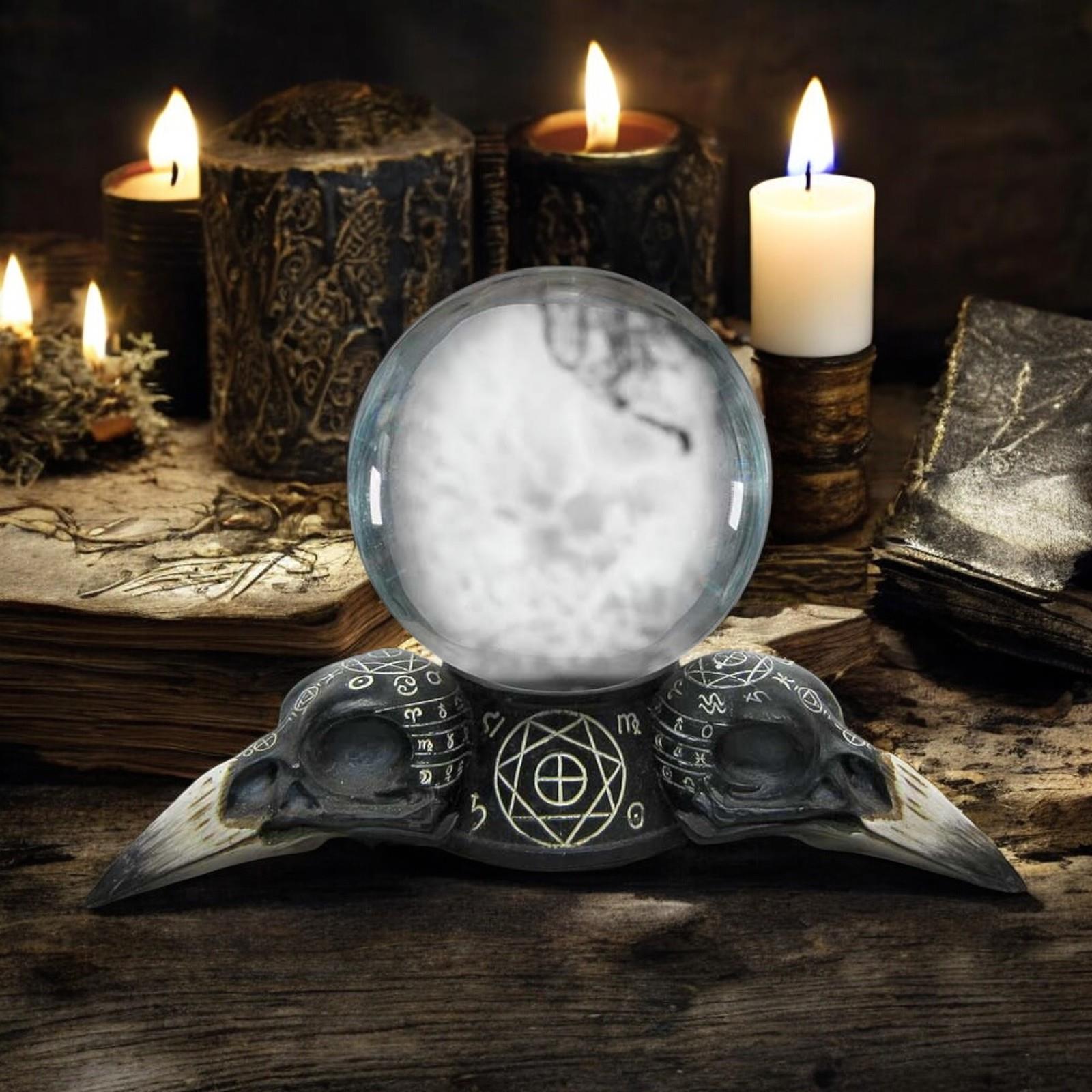 Gothic Raven Crystal Ball Stand Figurine Ornament