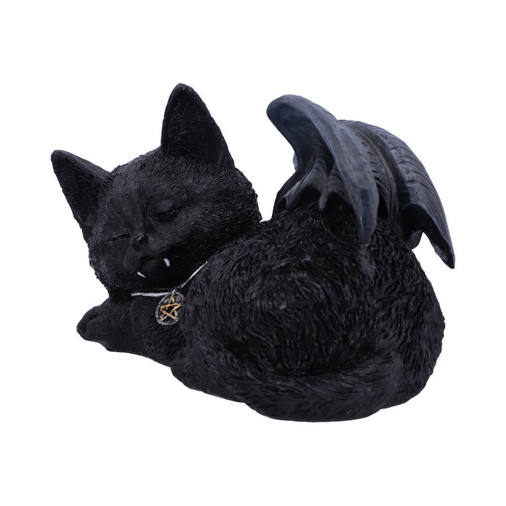 Gothic Vampire Cat Statue with Bat Wings & Necklace