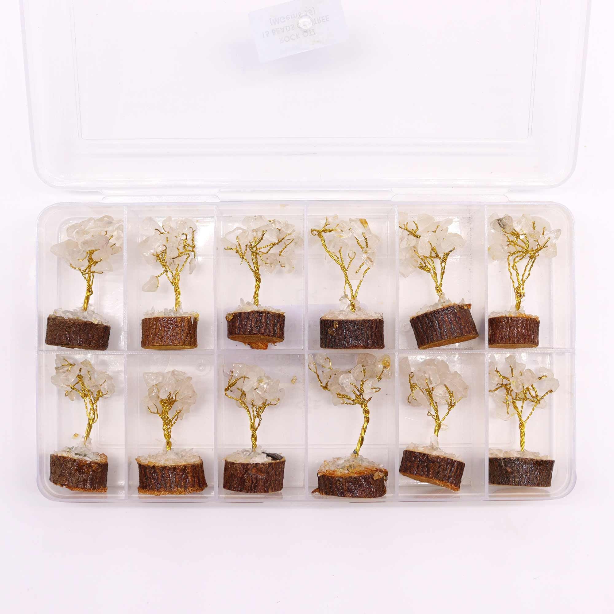 Mini Rock Quartz Gemstone Tree on Wood Base