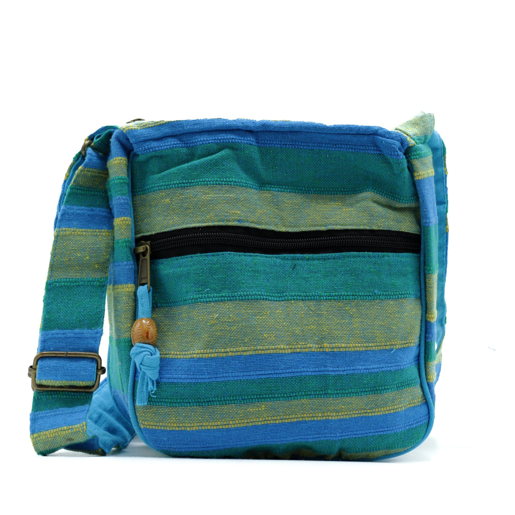 Lrg Nepal Sling Bag - Green & Blue Adjustable Strap