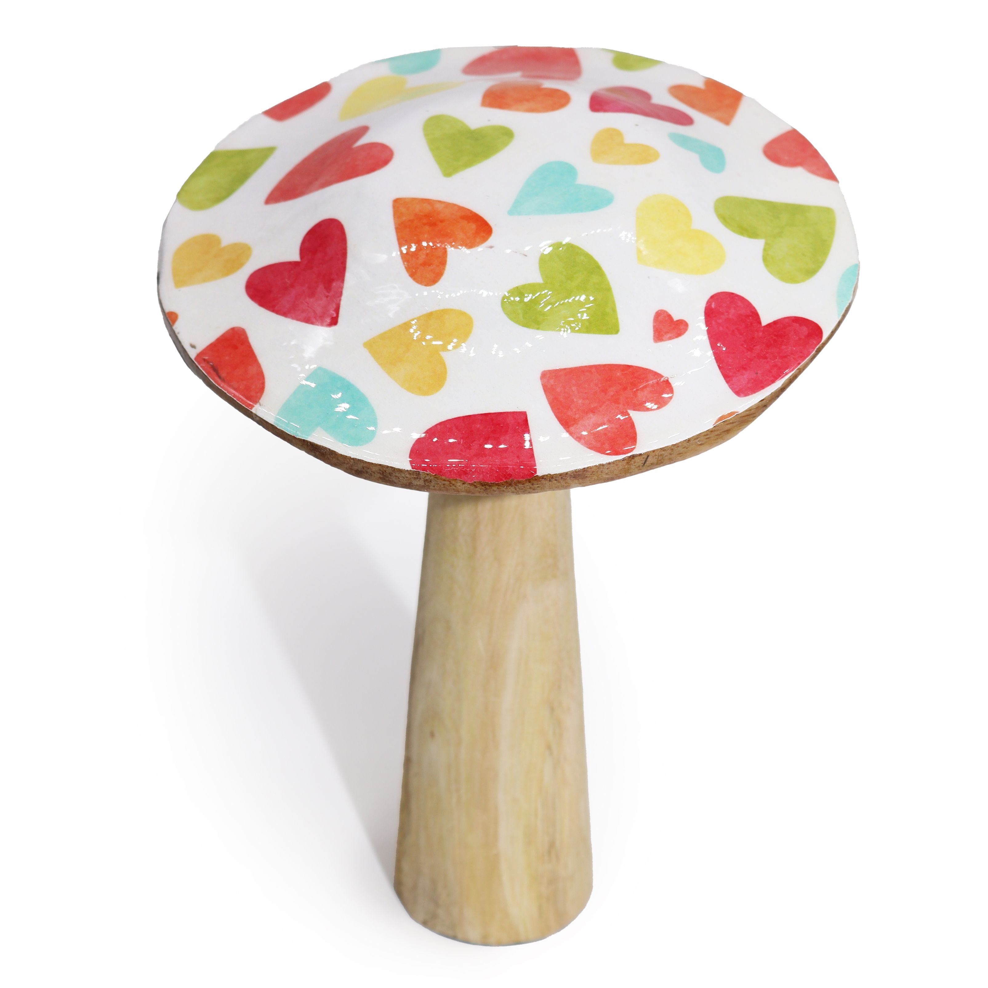Large Wooden Mushroom - Heart Design Decor