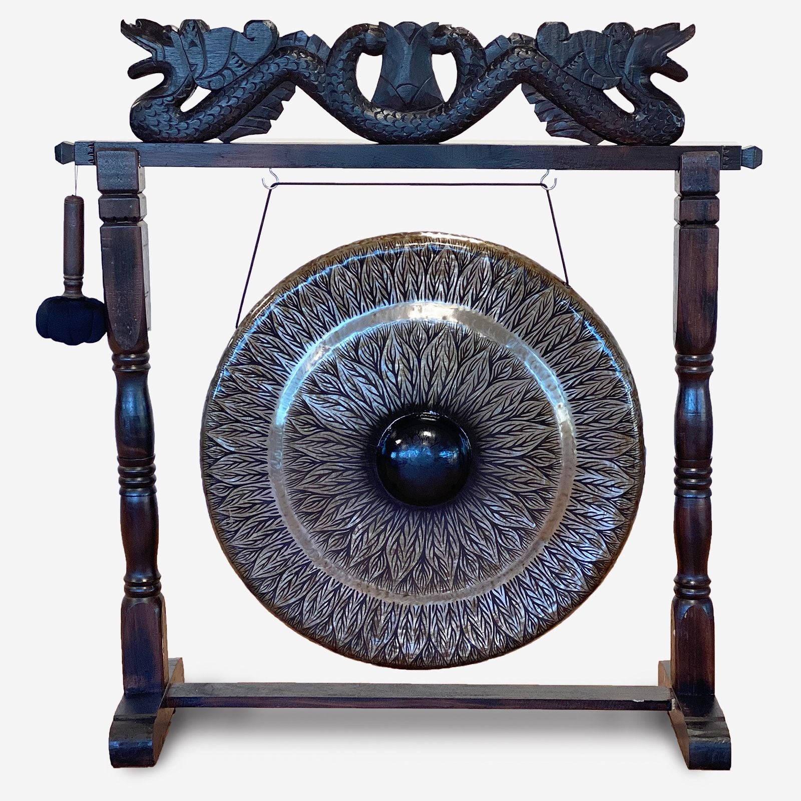 Brown Antique Stand Gong - 80cm Black