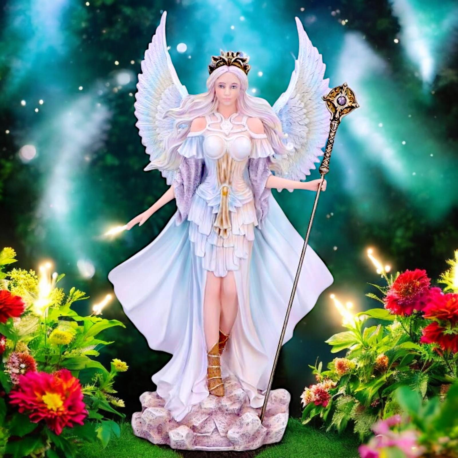Elegant Angel Figurine with Staff - Celestial Decor