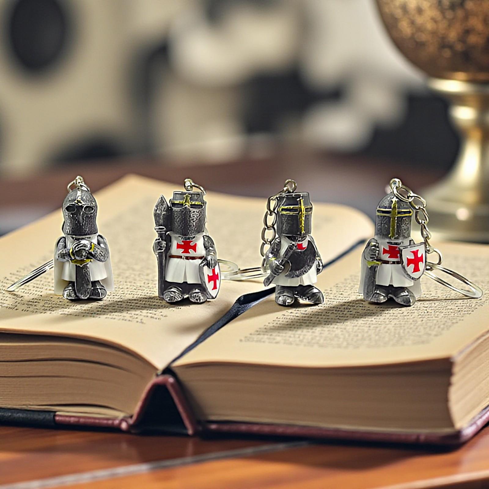 Templar Knight Keychain Set of 4 Miniature Crusader Keyrings Medieval