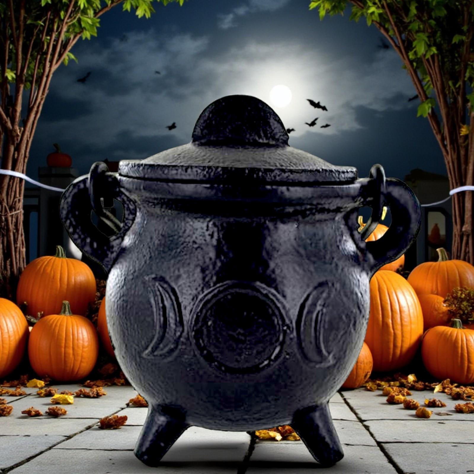 Cast Iron Triple Moon Cauldron Wiccan Altar Tool Pagan Witchcraft Ritu