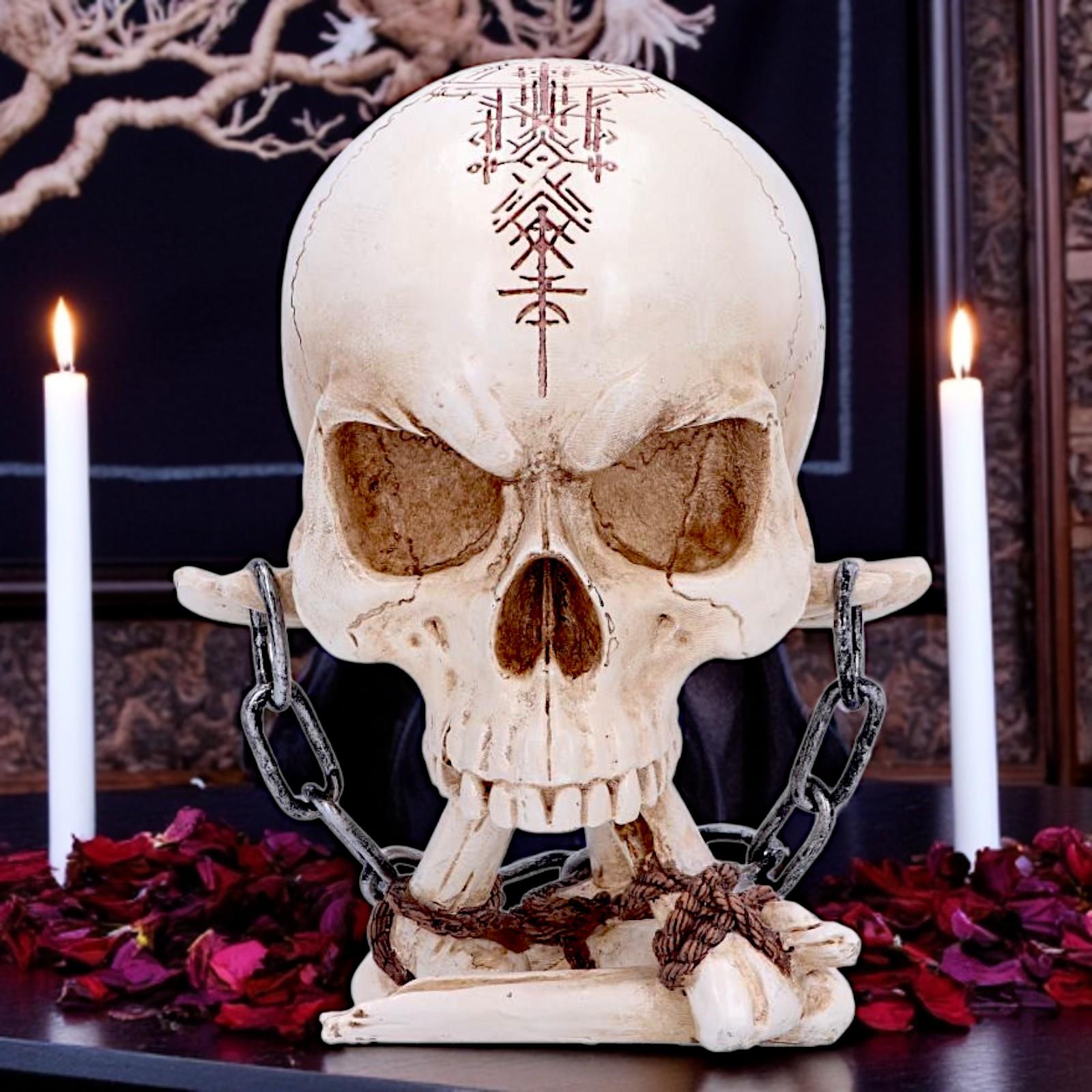 Gothic Viking Rune Skull Horror Decor Statue