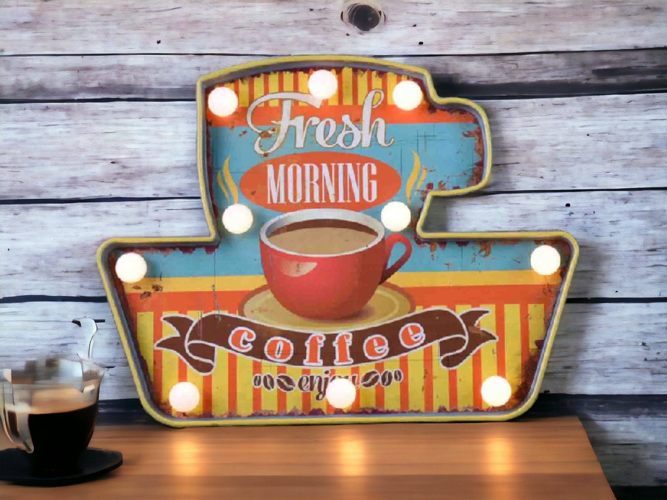 Vintage Coffee Cup LED Wall Art - Retro Cafe Decor